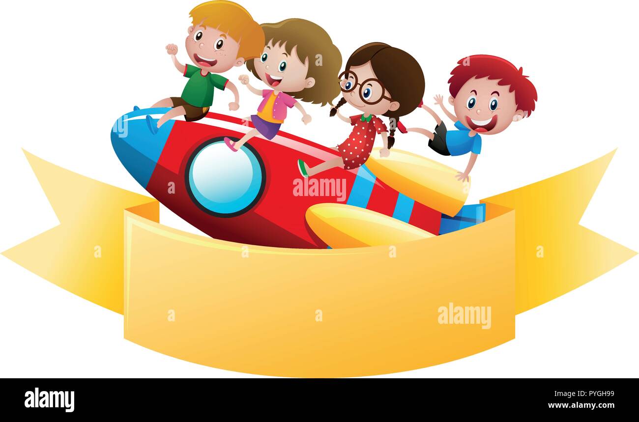 Banner template with kids on rocket illustration Stock Vector Image ...