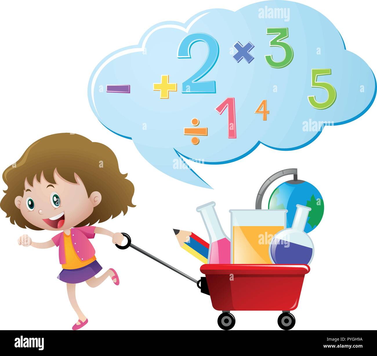 Girl and numbers on red wagon illustration Stock Vector Image & Art - Alamy