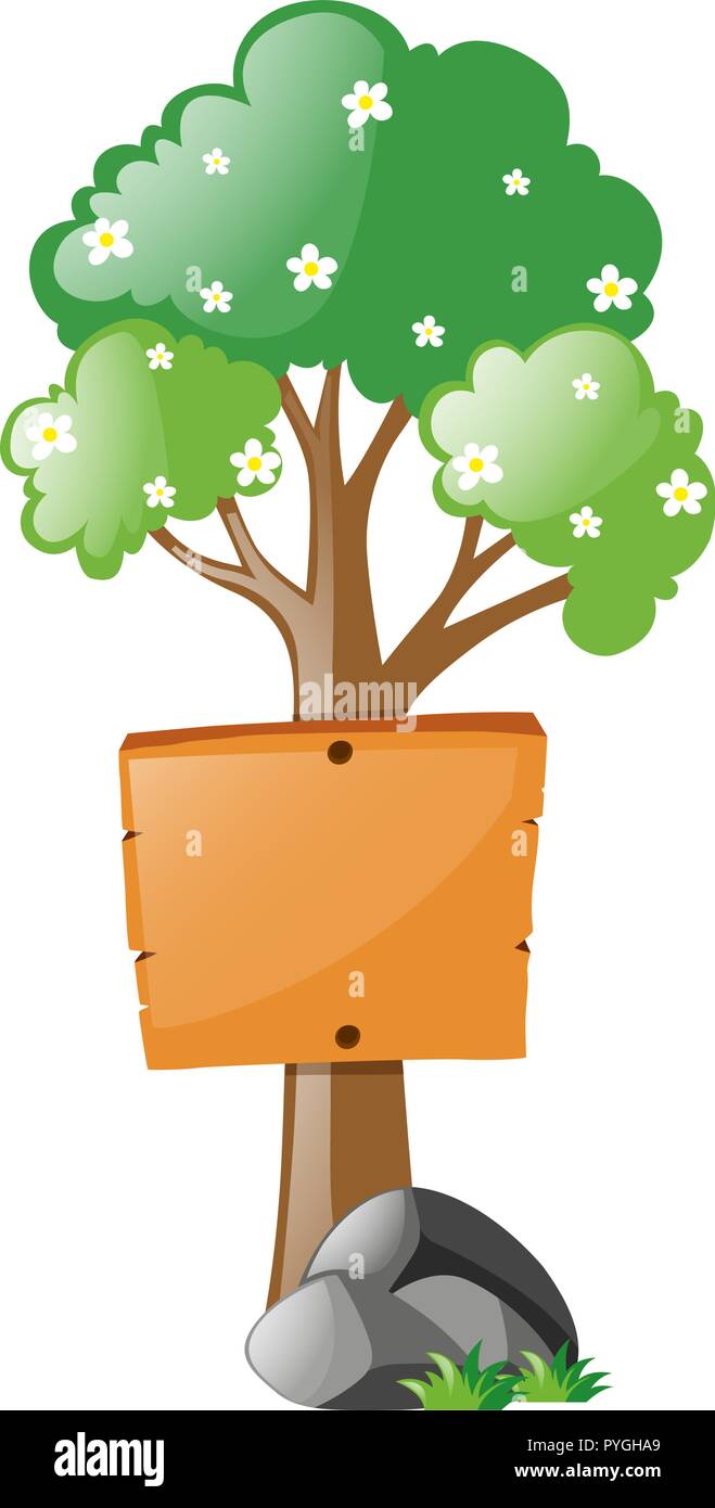Wooden sign on small tree illustration Stock Vector Image & Art - Alamy