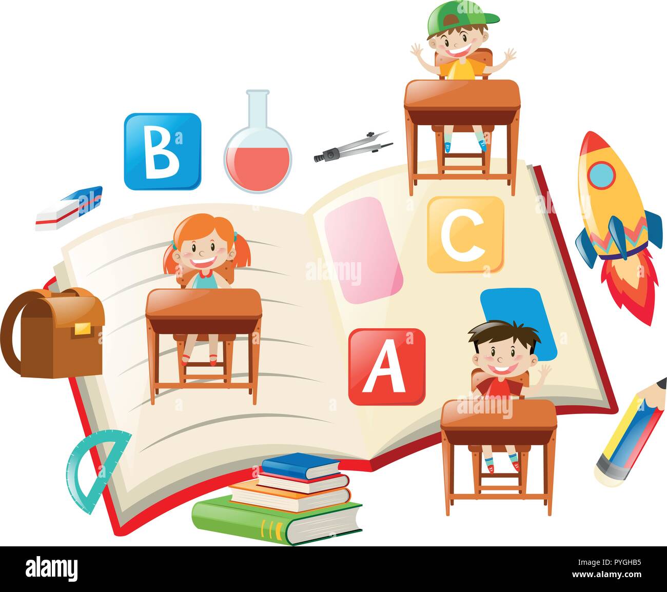 Education theme with kids and books illustration Stock Vector Image ...