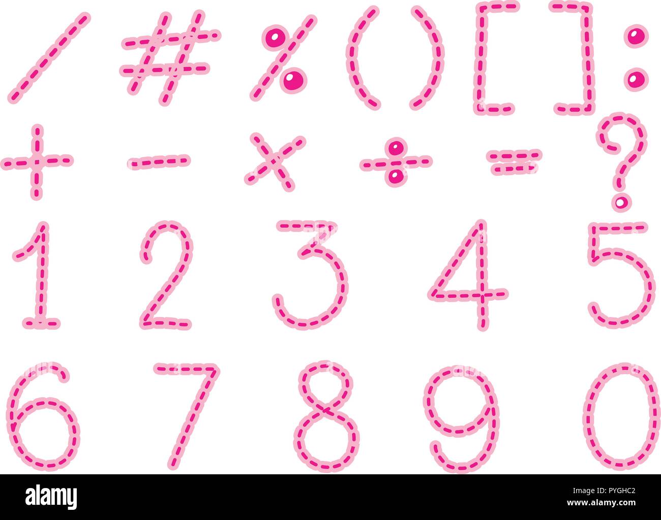 Font design for numbers and signs in pink line illustration Stock ...