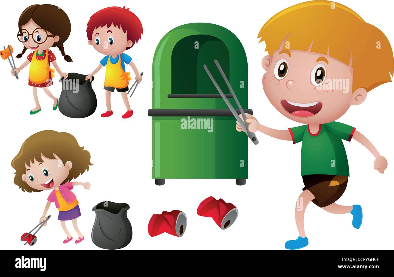 Kids Picking Up Trash Clip Art