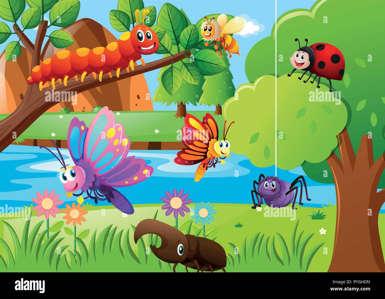 Many insects in the garden illustration Stock Vector Image & Art - Alamy