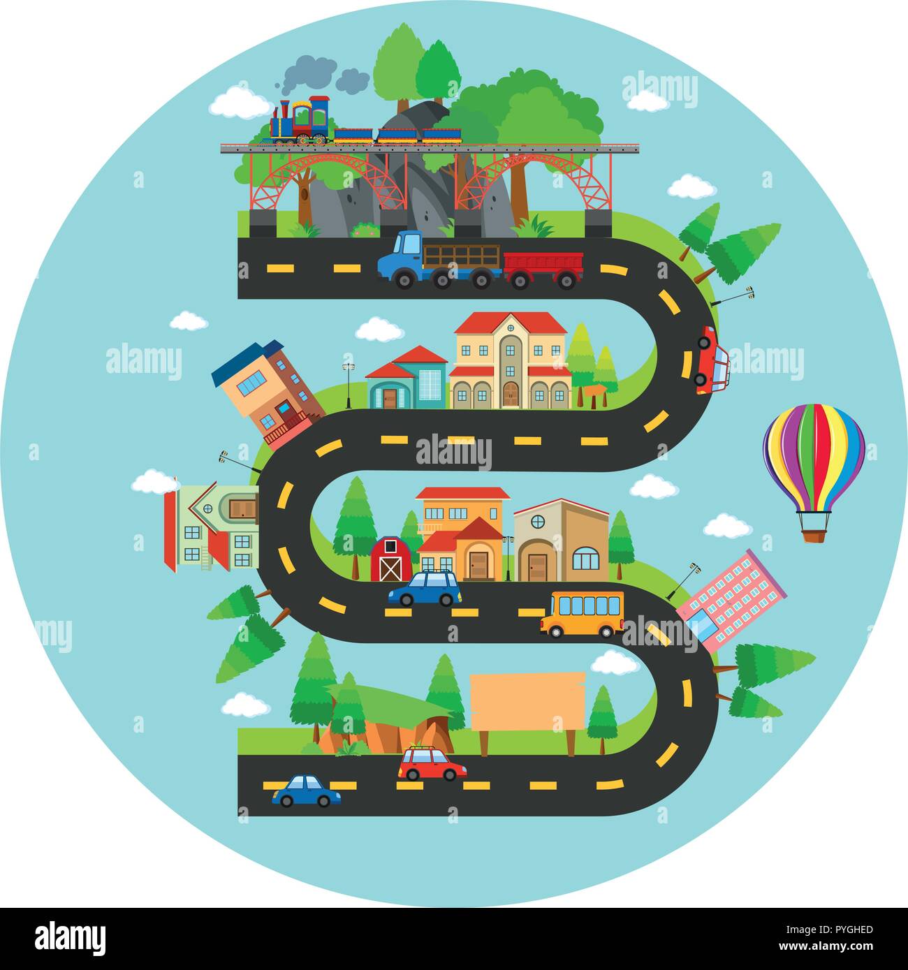 Illustration cartoon curved road driving hi-res stock photography and ...