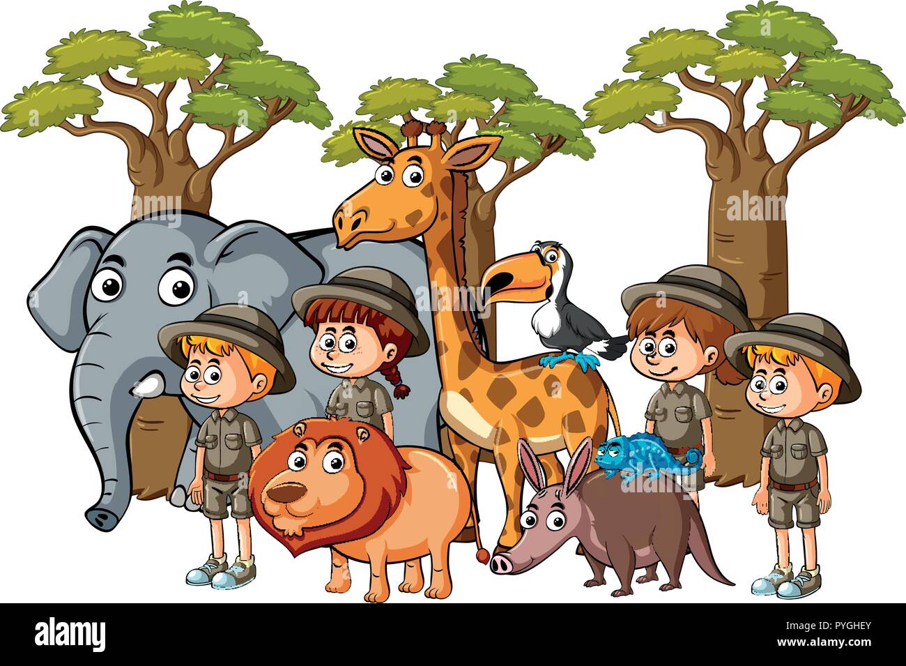 Many kids and animals in the zoo illustration Stock Vector Image & Art ...