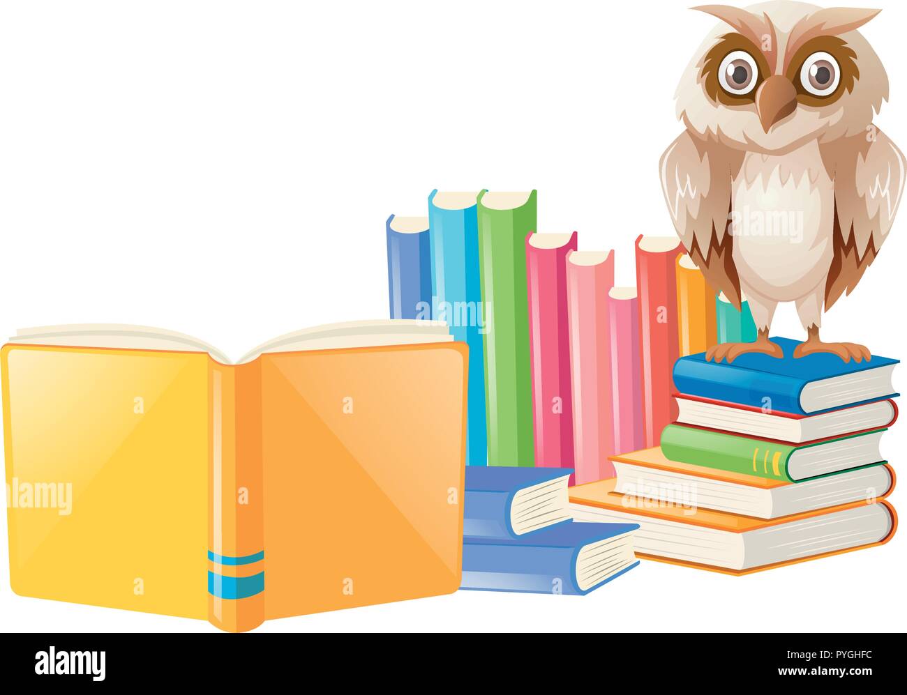 Brown owl and many books illustration Stock Vector Image & Art - Alamy