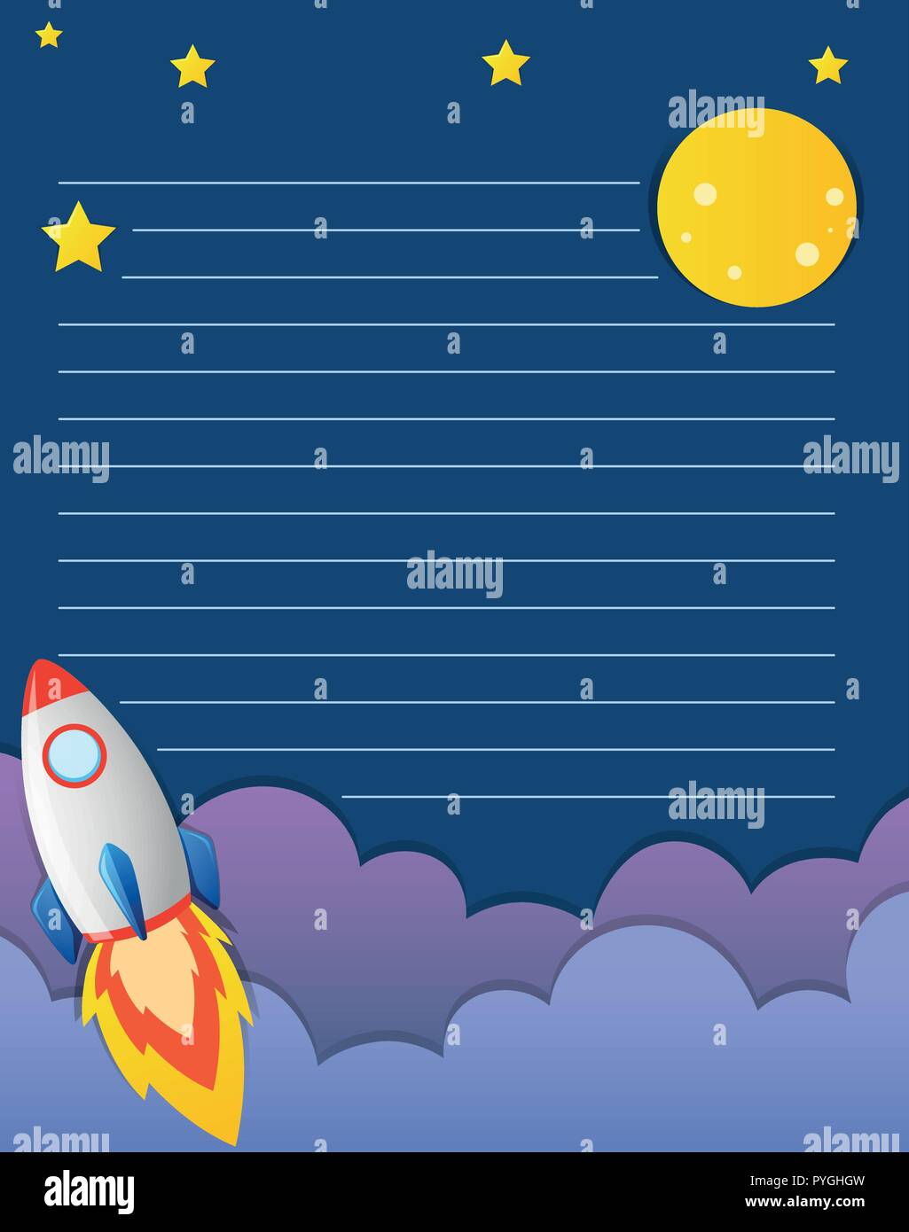 Paper template with rocketship in background illustration Stock Vector ...