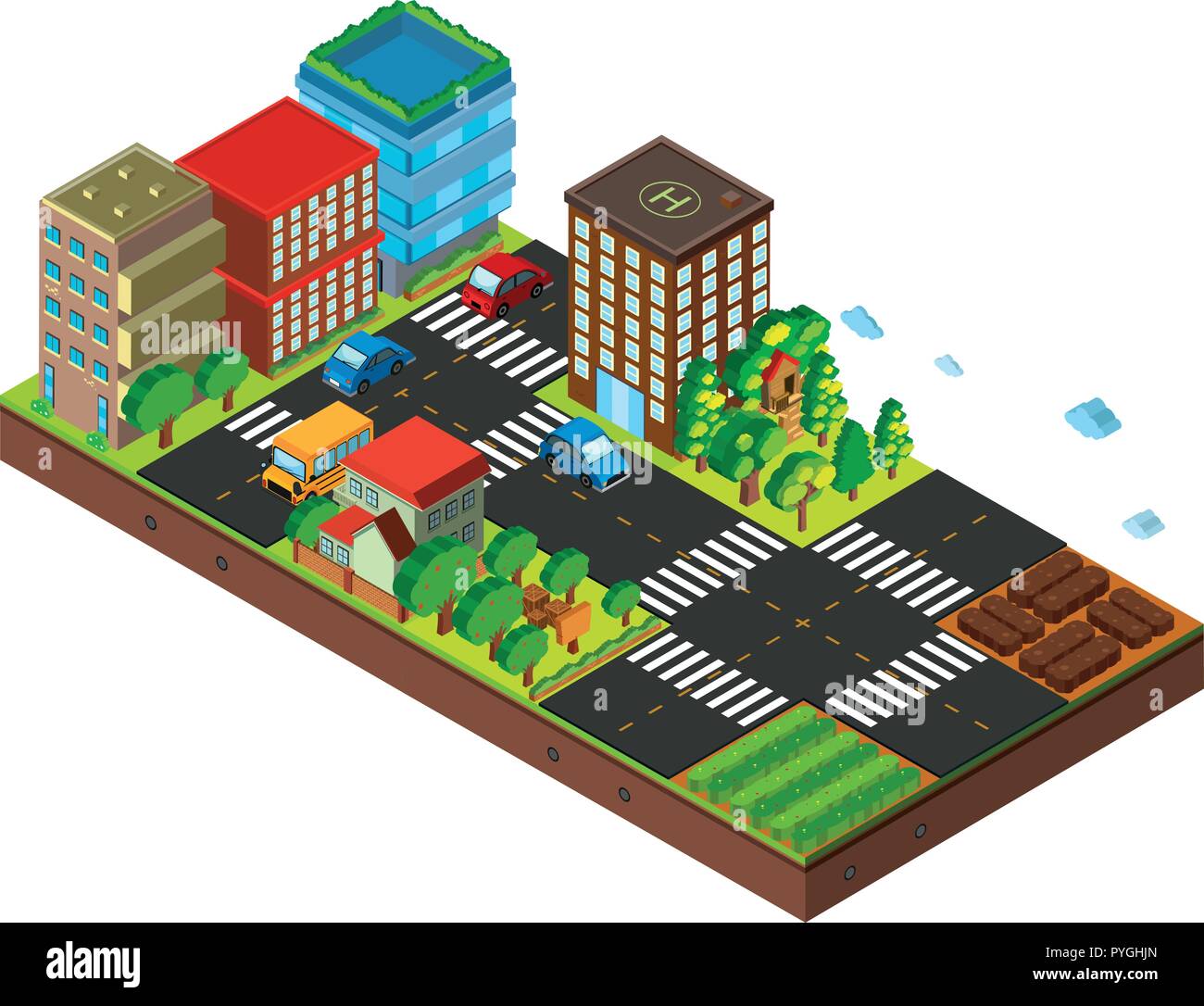 3D design for city with buildings and cars illustration Stock Vector ...