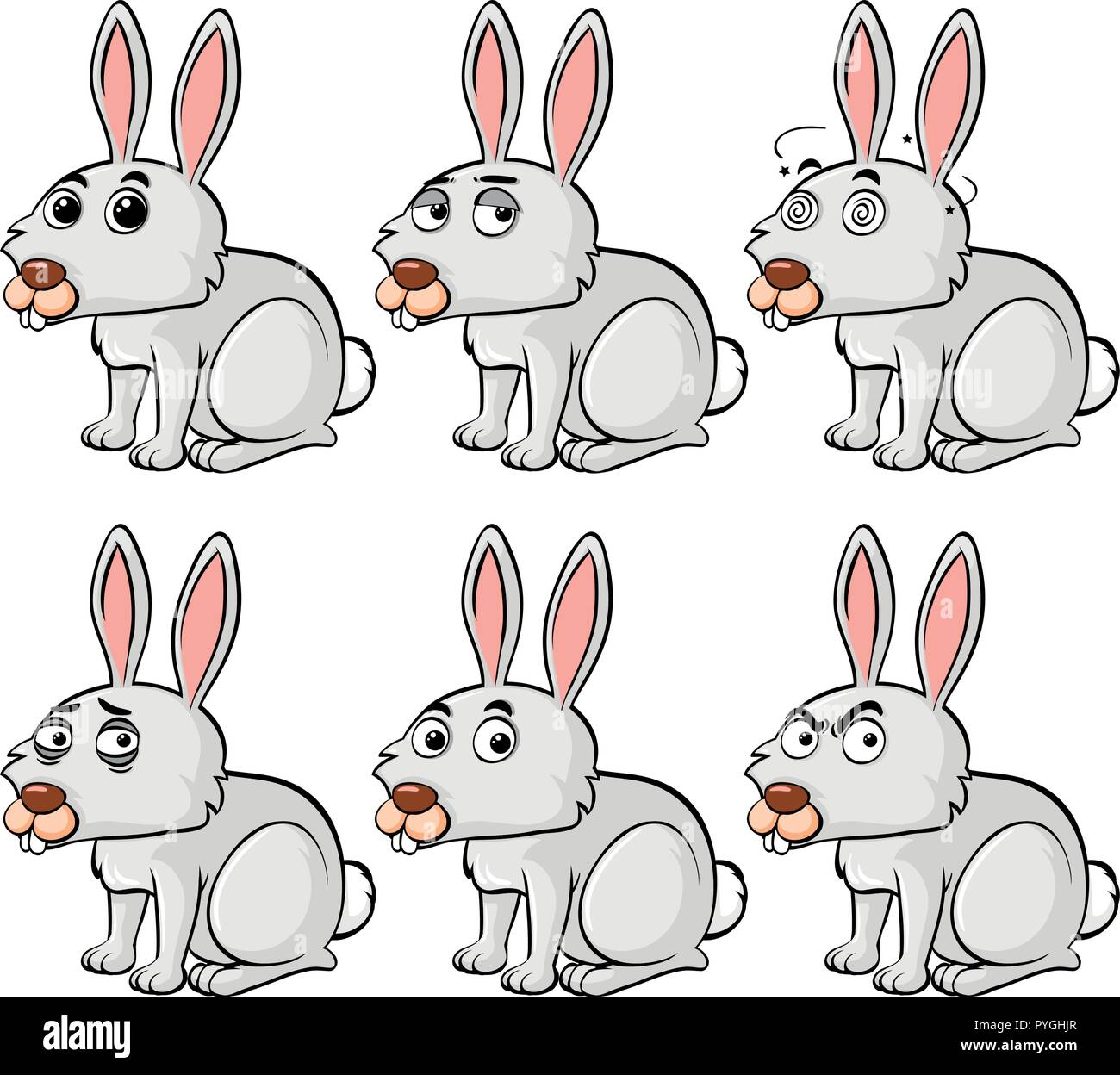 White bunny with different emotions illustration Stock Vector Image ...