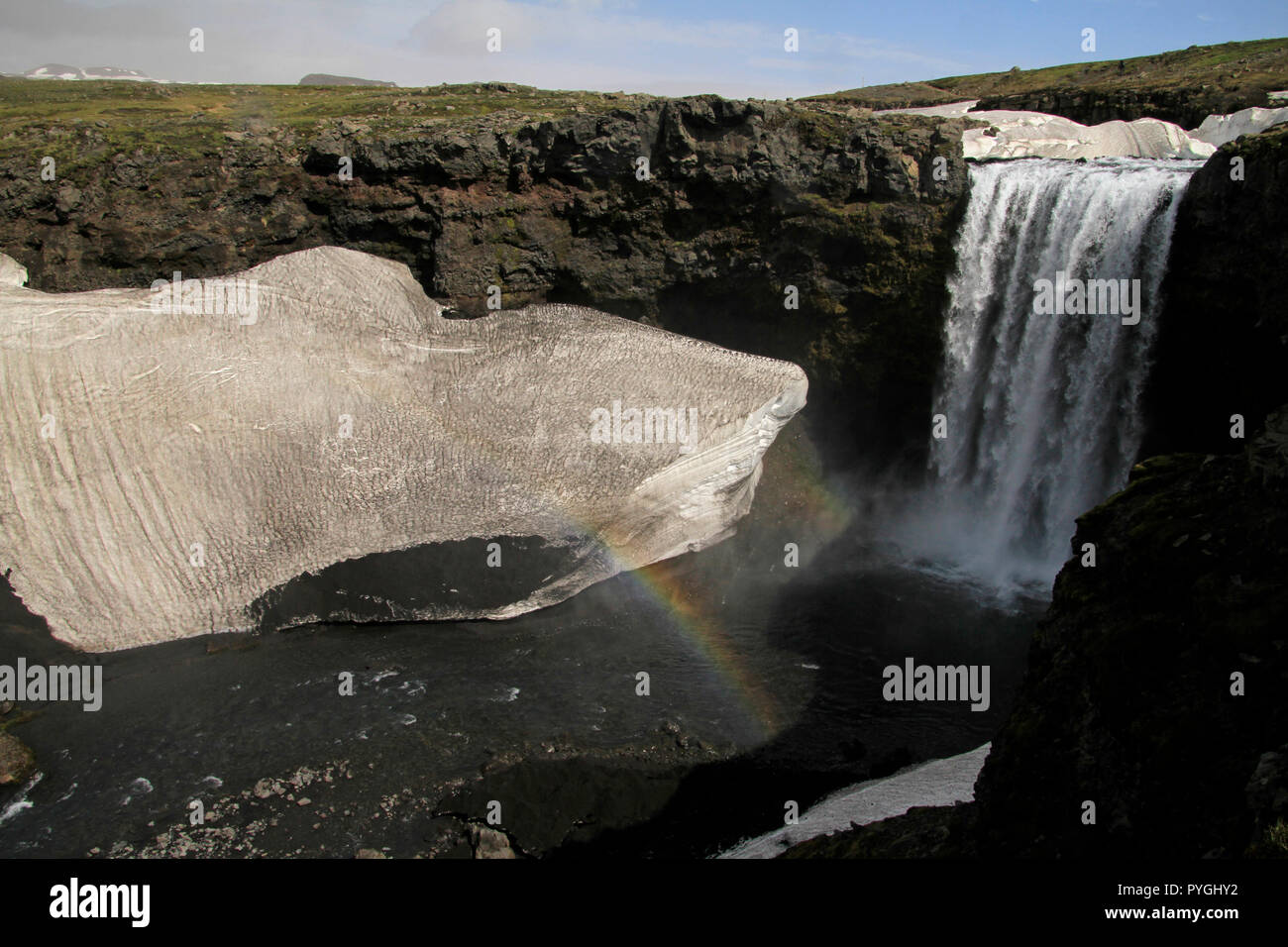 Gorgeous combination of rainbow, glacier and waterfall in Iceland Stock ...