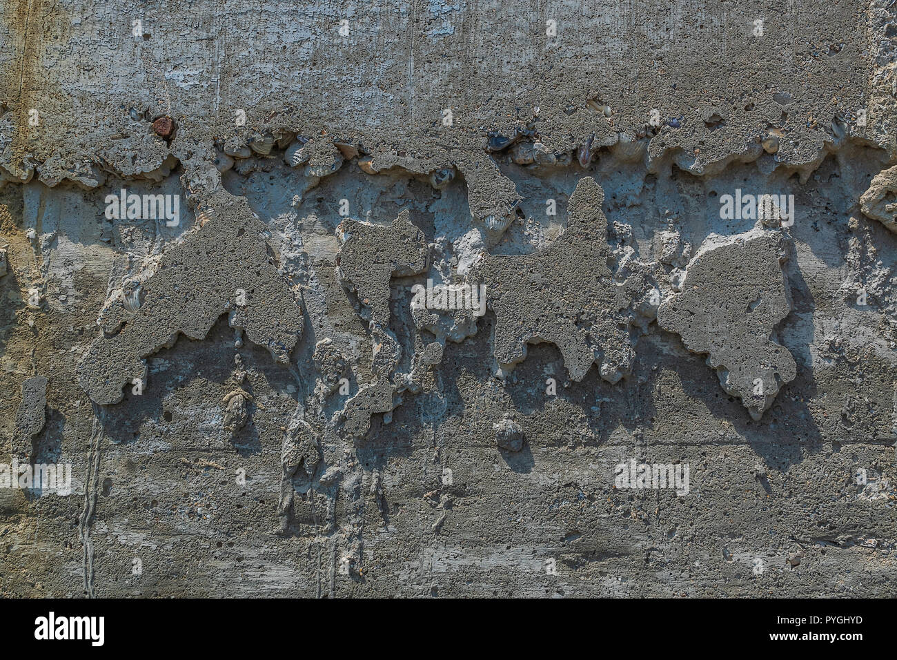 Gray color destroyed concrete textured wall, under natural light Stock ...