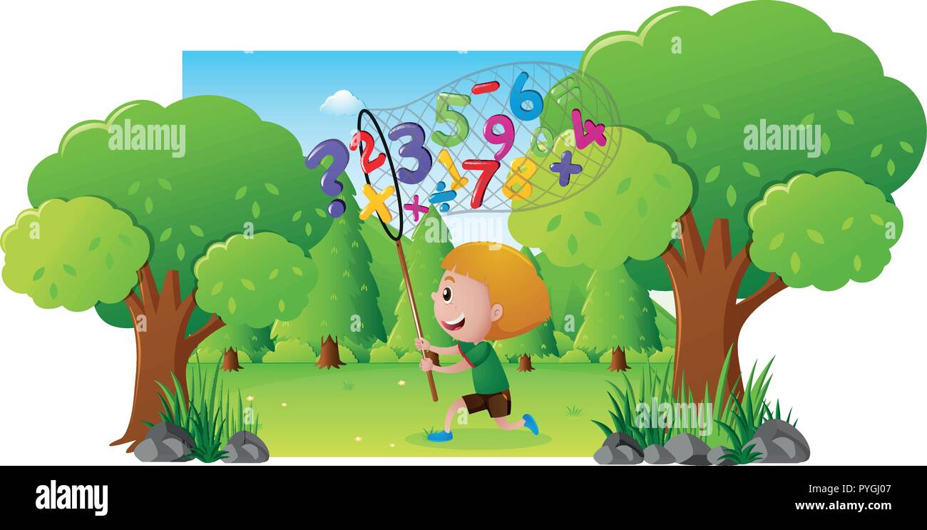 Scene with boy catching numbers in park illustration Stock Vector Image ...