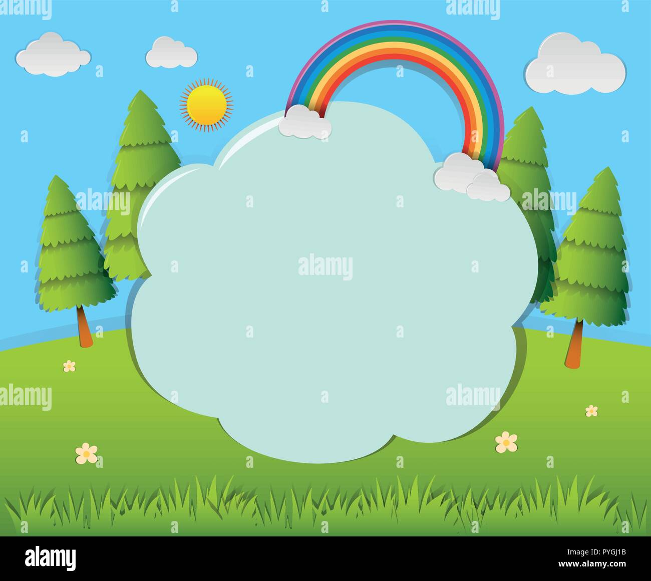 Border template wiht rainbow in the park illustration Stock Vector ...