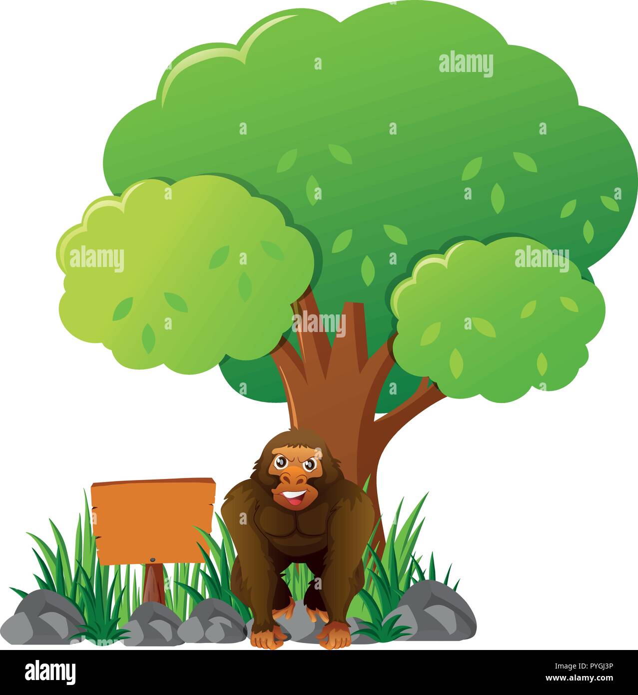 Wooden sign and gorilla in the garden illustration Stock Vector Image ...