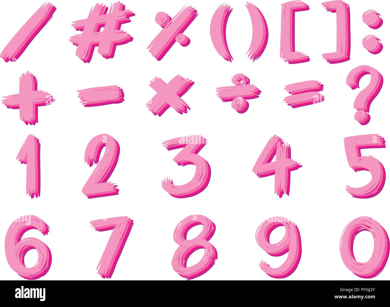 Font design for numbers and signs in pink color illustration Stock ...