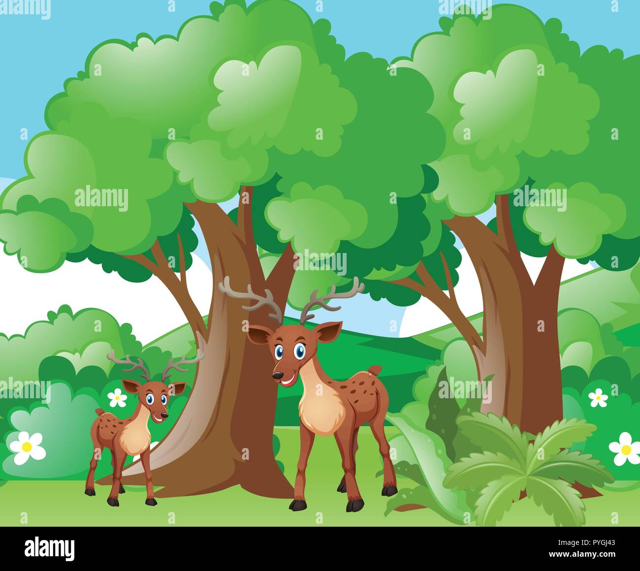 Deer and little fawn in forest illustration Stock Vector Image & Art ...