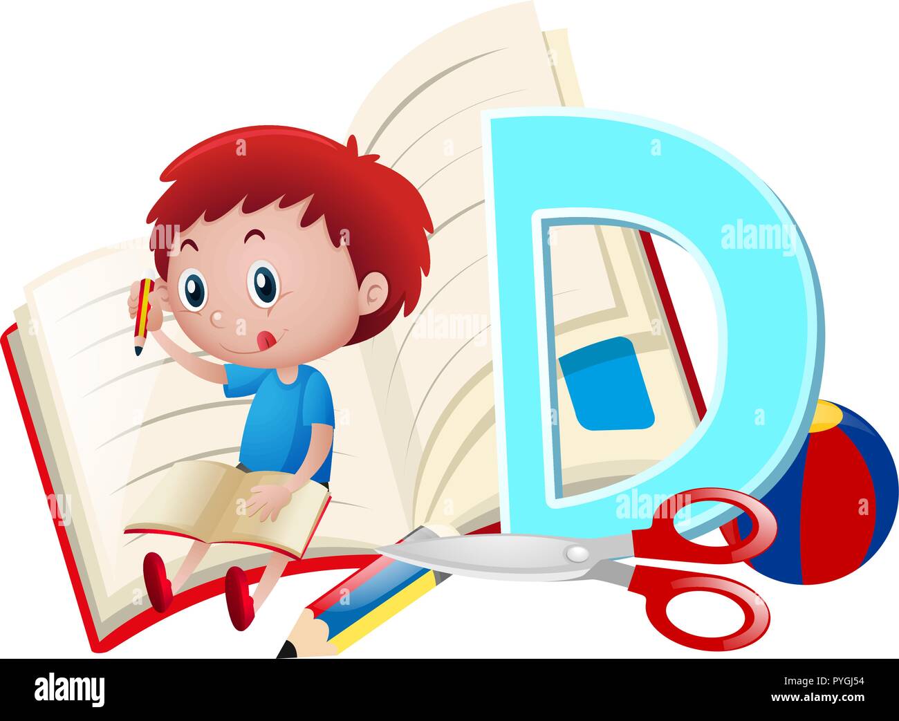 Letter D and boy writing illustration Stock Vector Image & Art - Alamy