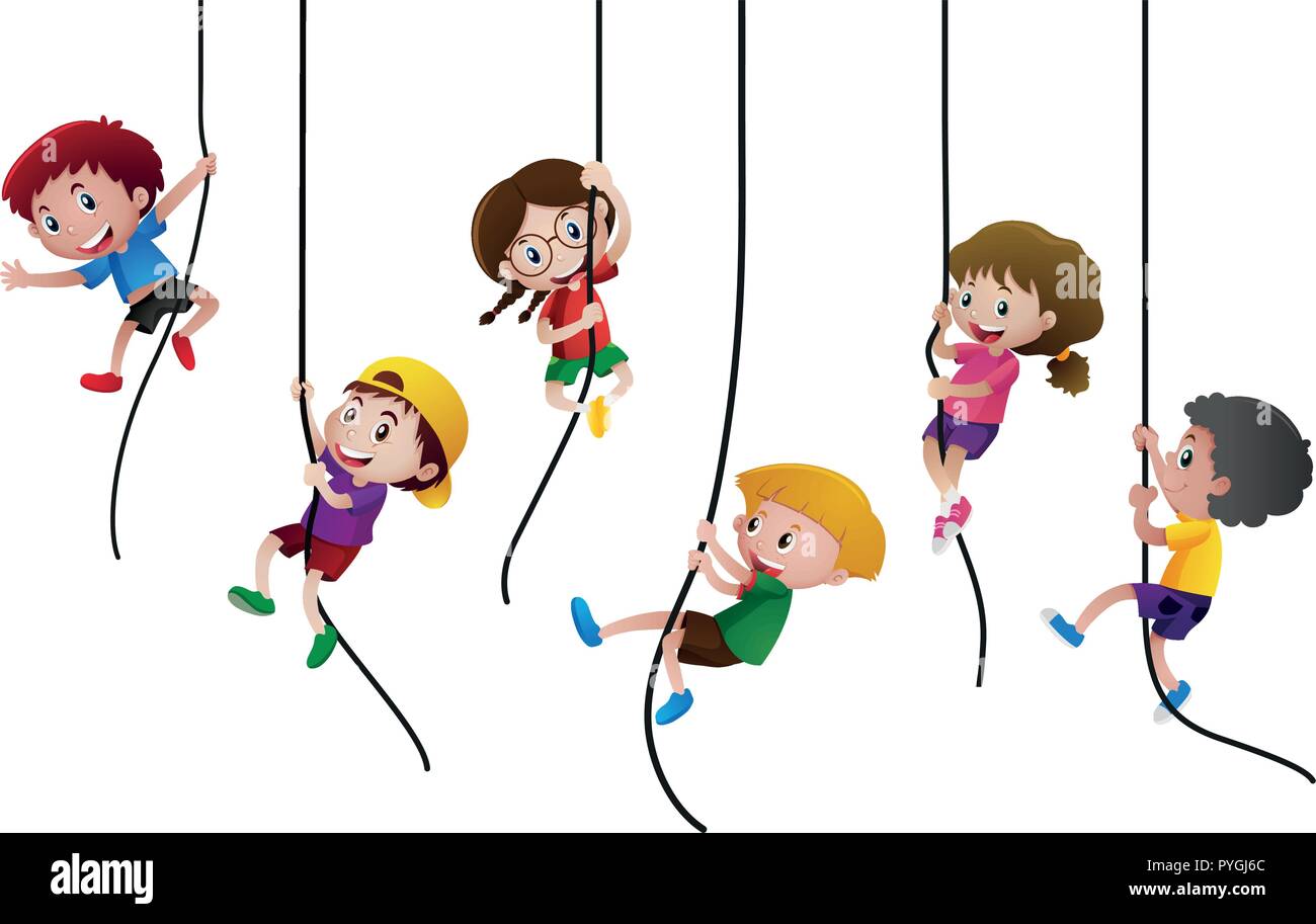 Many kids climbing up the rope illustration Stock Vector Image & Art ...