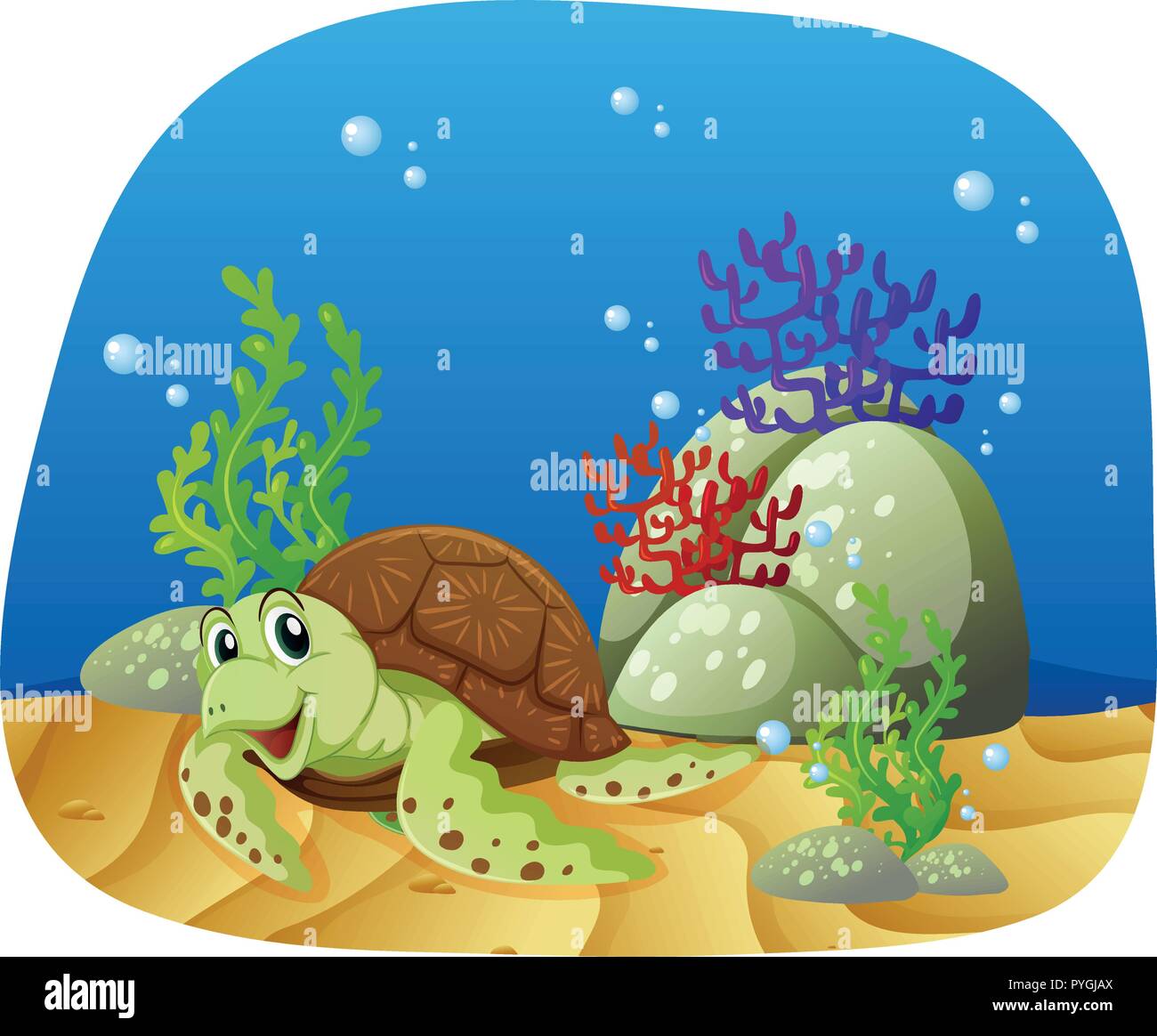 Sea turtle swimming under the sea illustration Stock Vector Image & Art ...