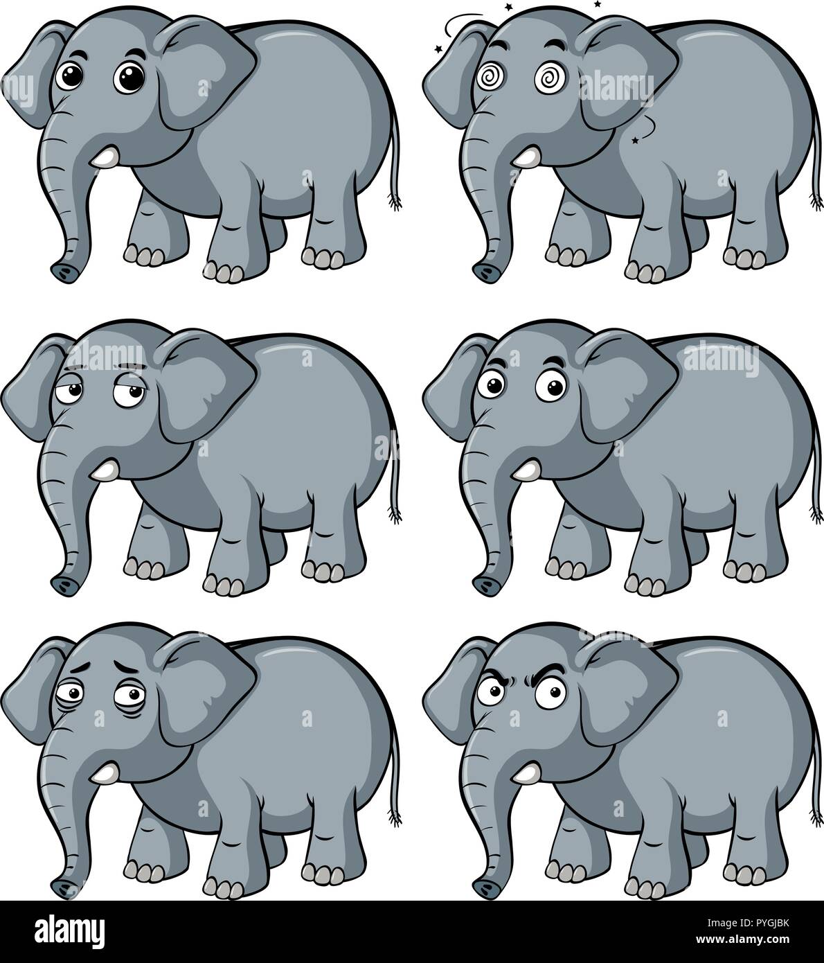 Wild elephant with different facial expression illustration Stock ...