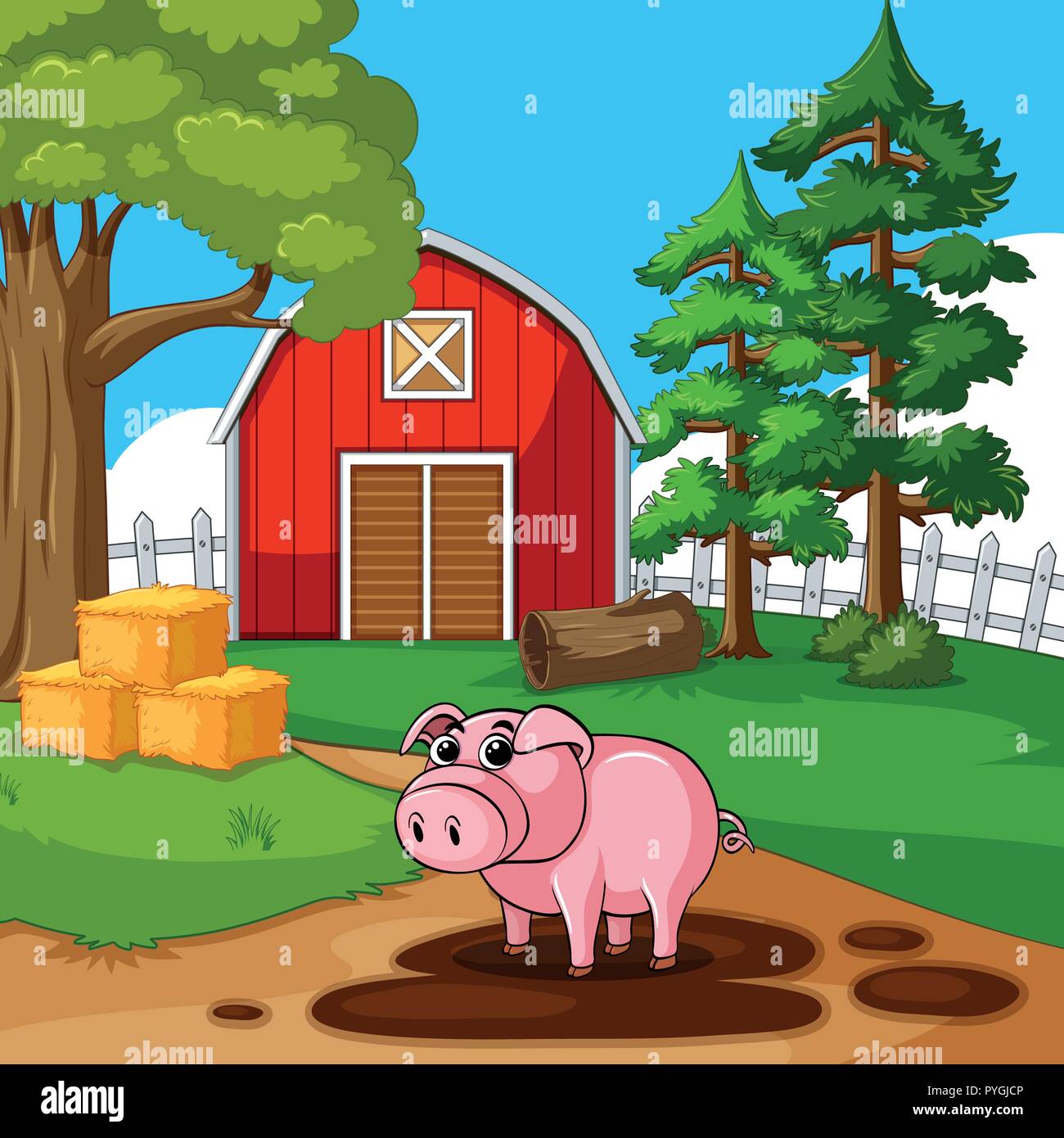 Cute Cartoon Pigs In Mud