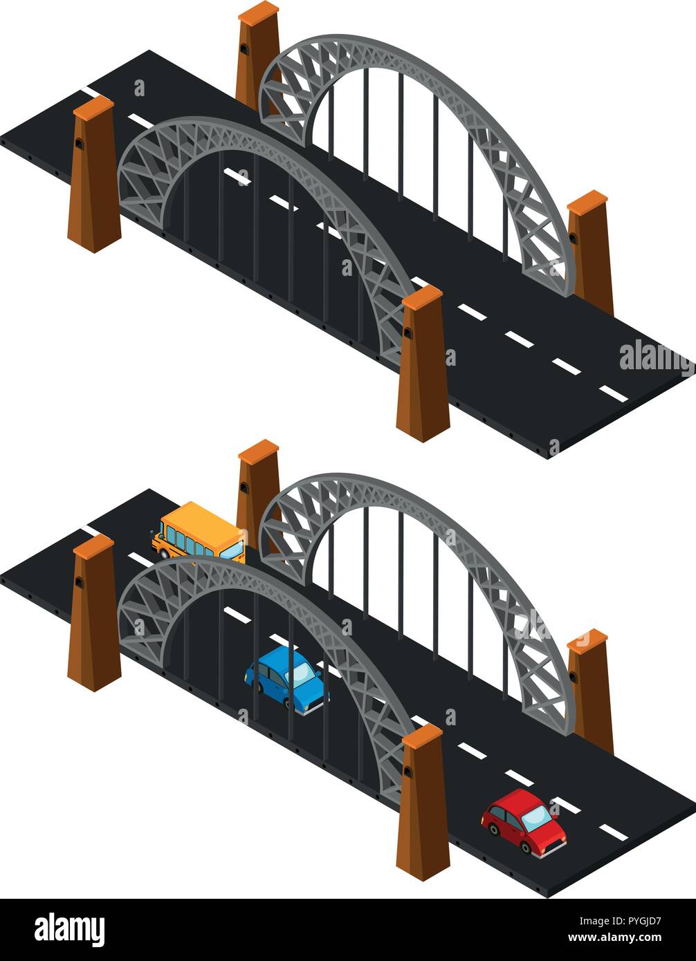 Bridge design with and without cars illustration Stock Vector Image ...