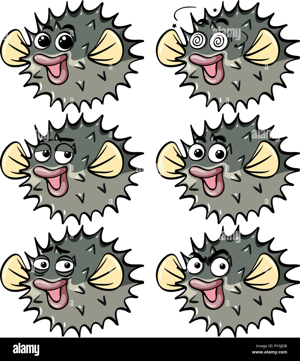 Puffer fish with different facial emotions illustration Stock Vector ...