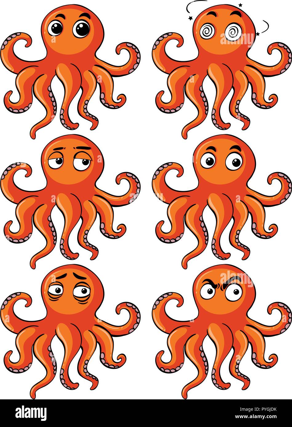 Octopus with six different emotions illustration Stock Vector Image ...