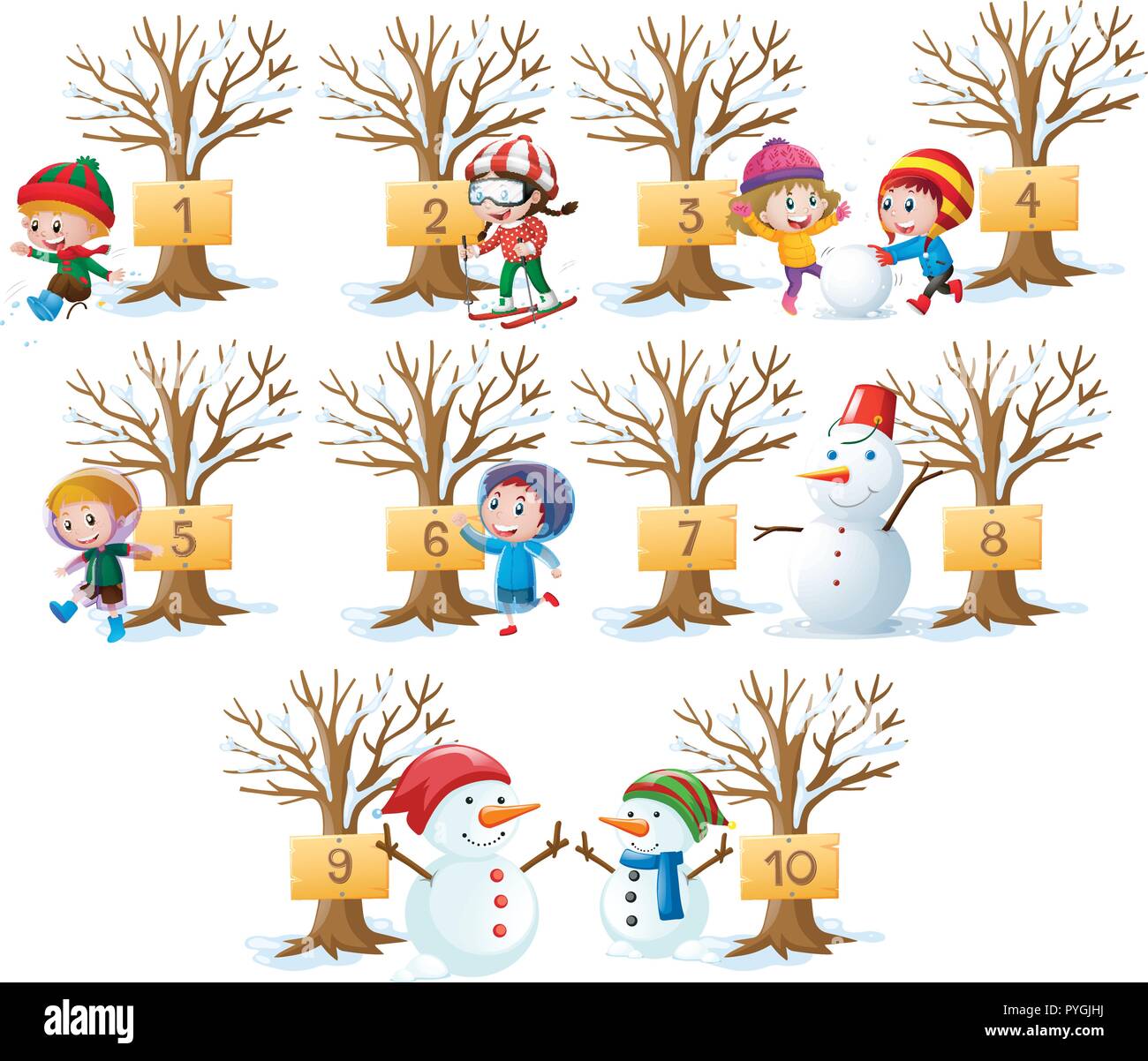 Kids and numbers on tree in winter illustration Stock Vector Image ...