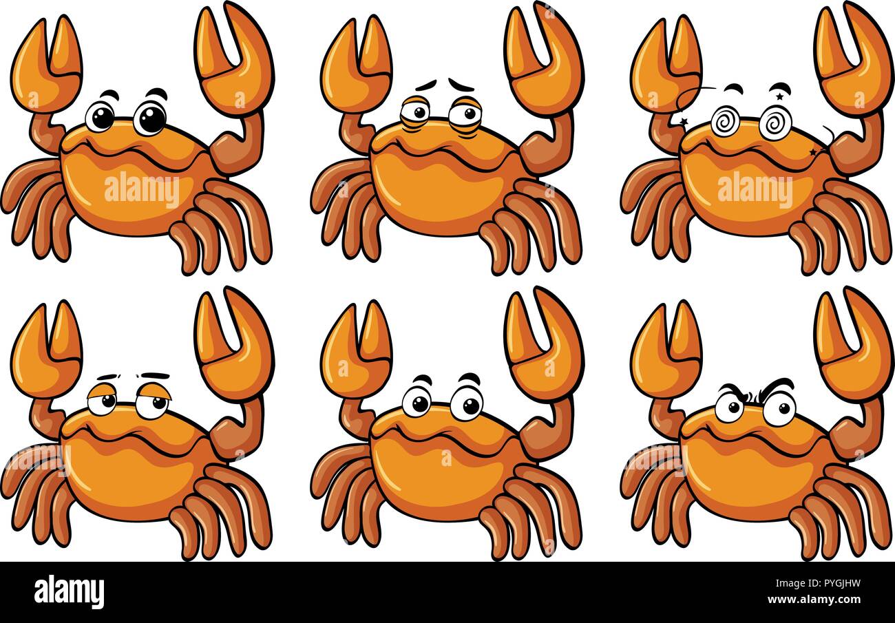Crabs with different facial expressions illustration Stock Vector Image ...