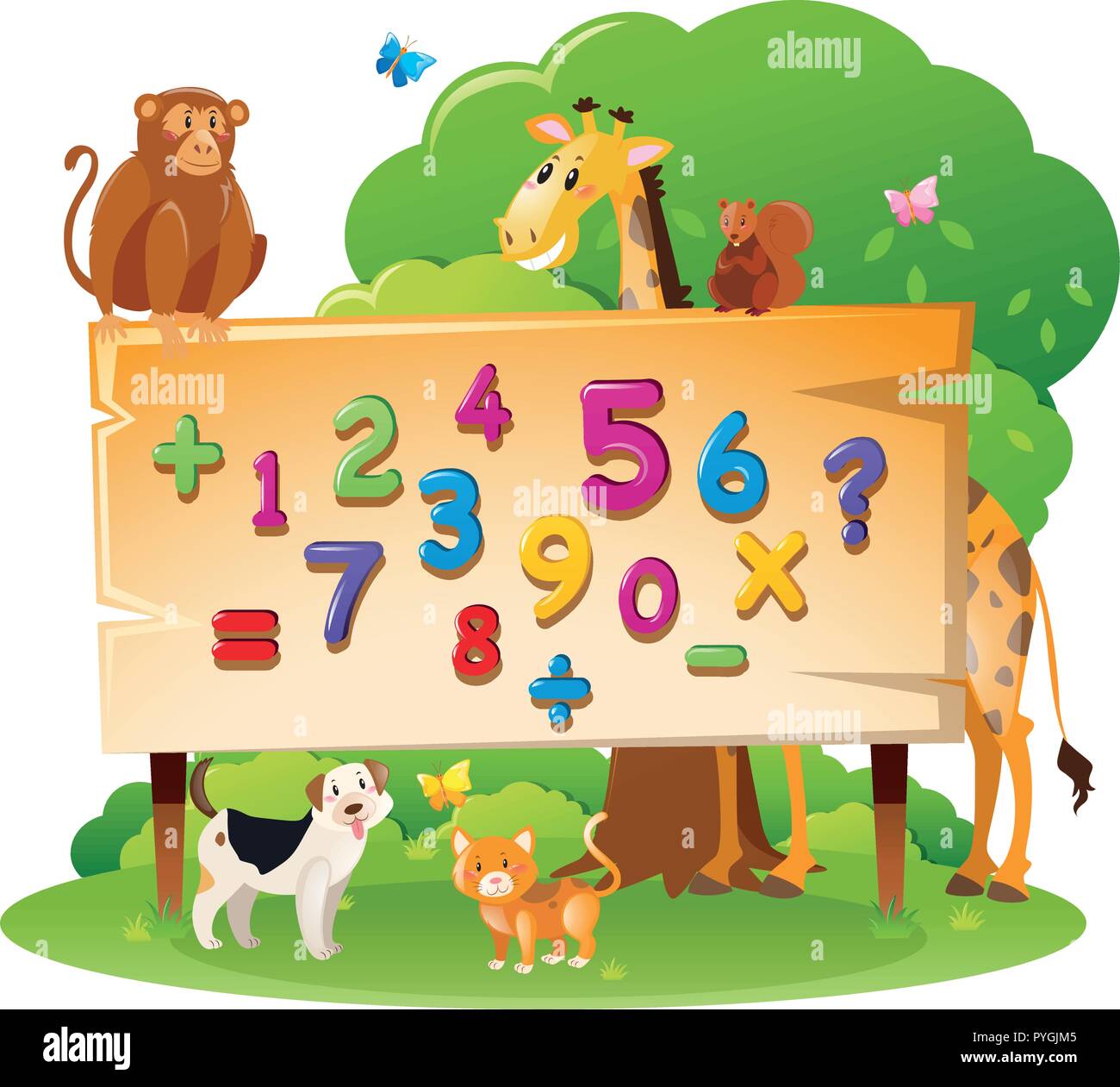 Wild animals and many numbers on board illustration Stock Vector Image ...