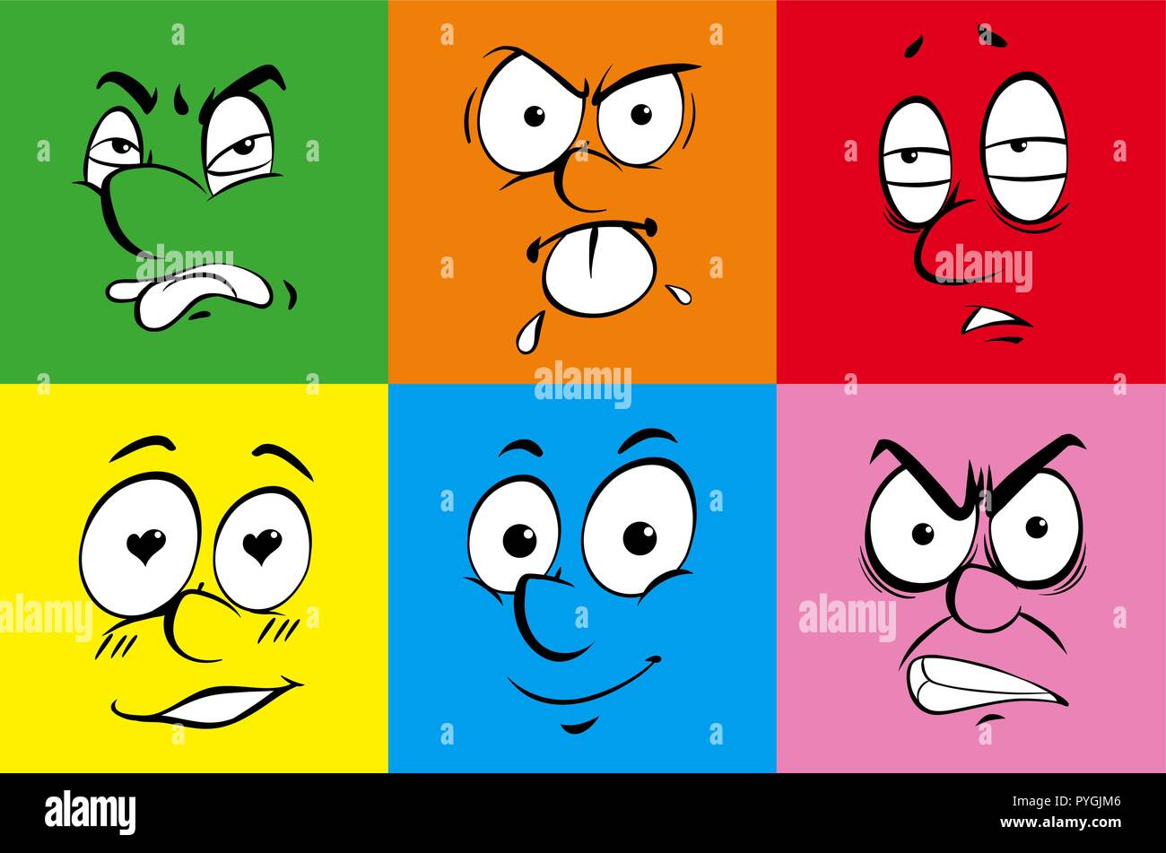 Human facial expressions on colorful background illustration Stock ...