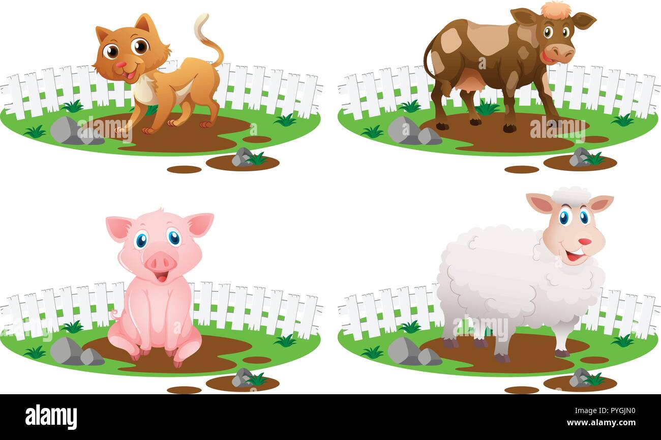 Four types of animals in the mud illustration Stock Vector Image & Art ...