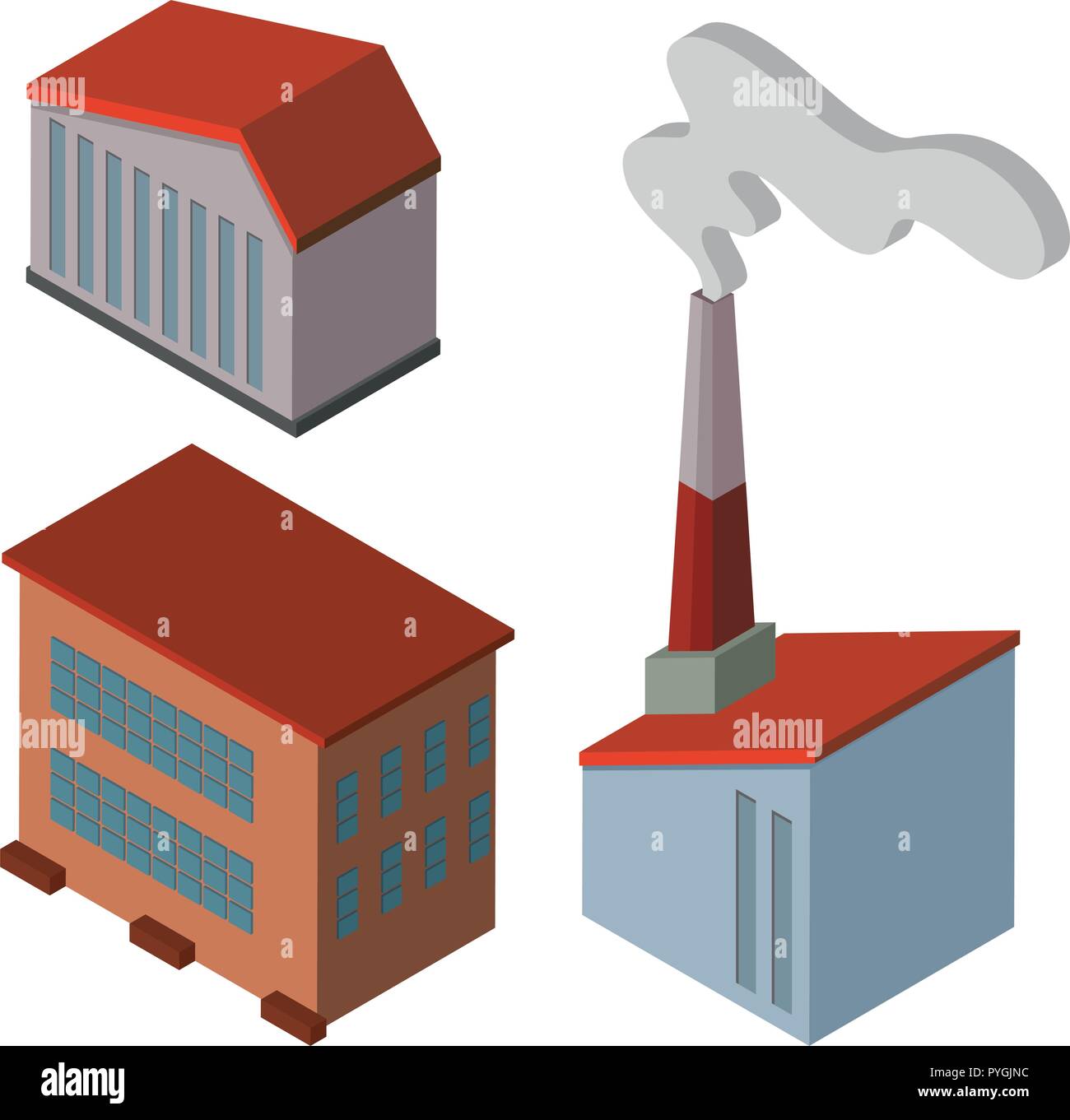 Different designs of factory buildings illustration Stock Vector Image ...