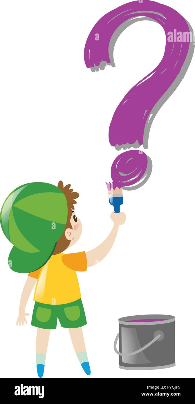 Boy painting question mark on wall illustration Stock Vector Image ...
