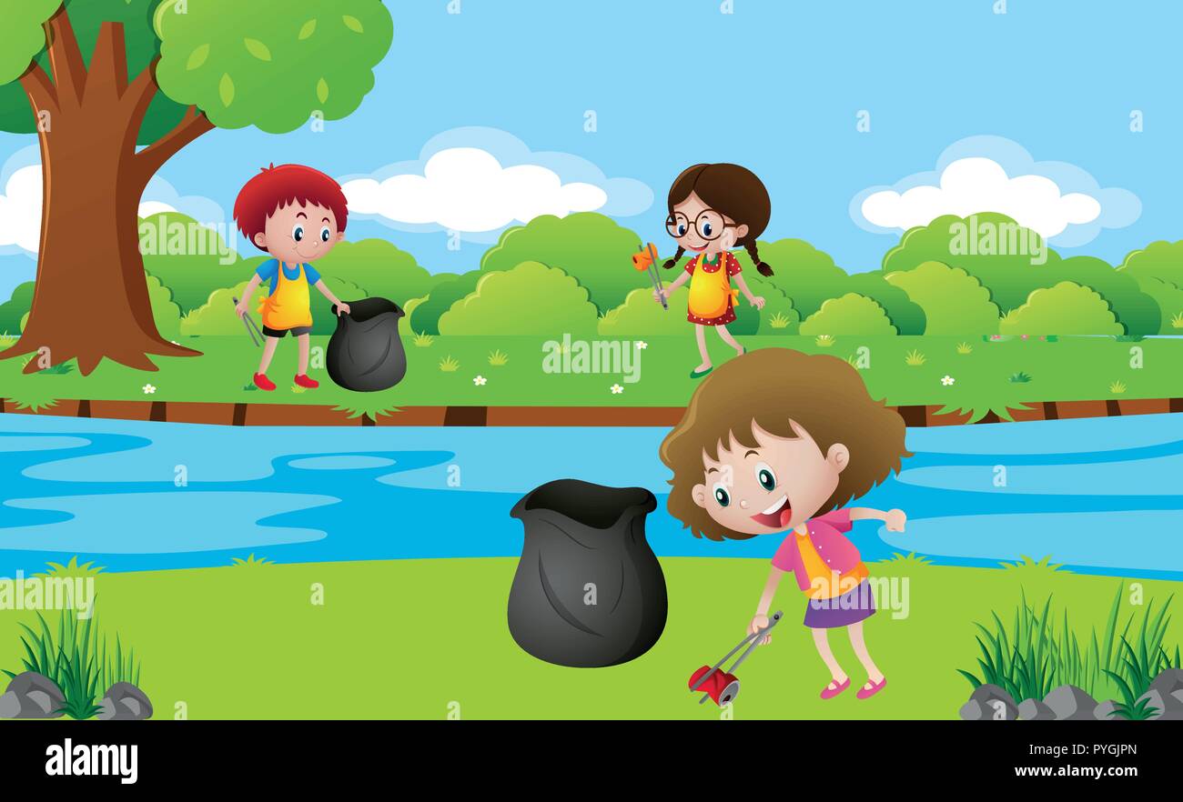 Kids cleaning up the park illustration Stock Vector Image & Art - Alamy