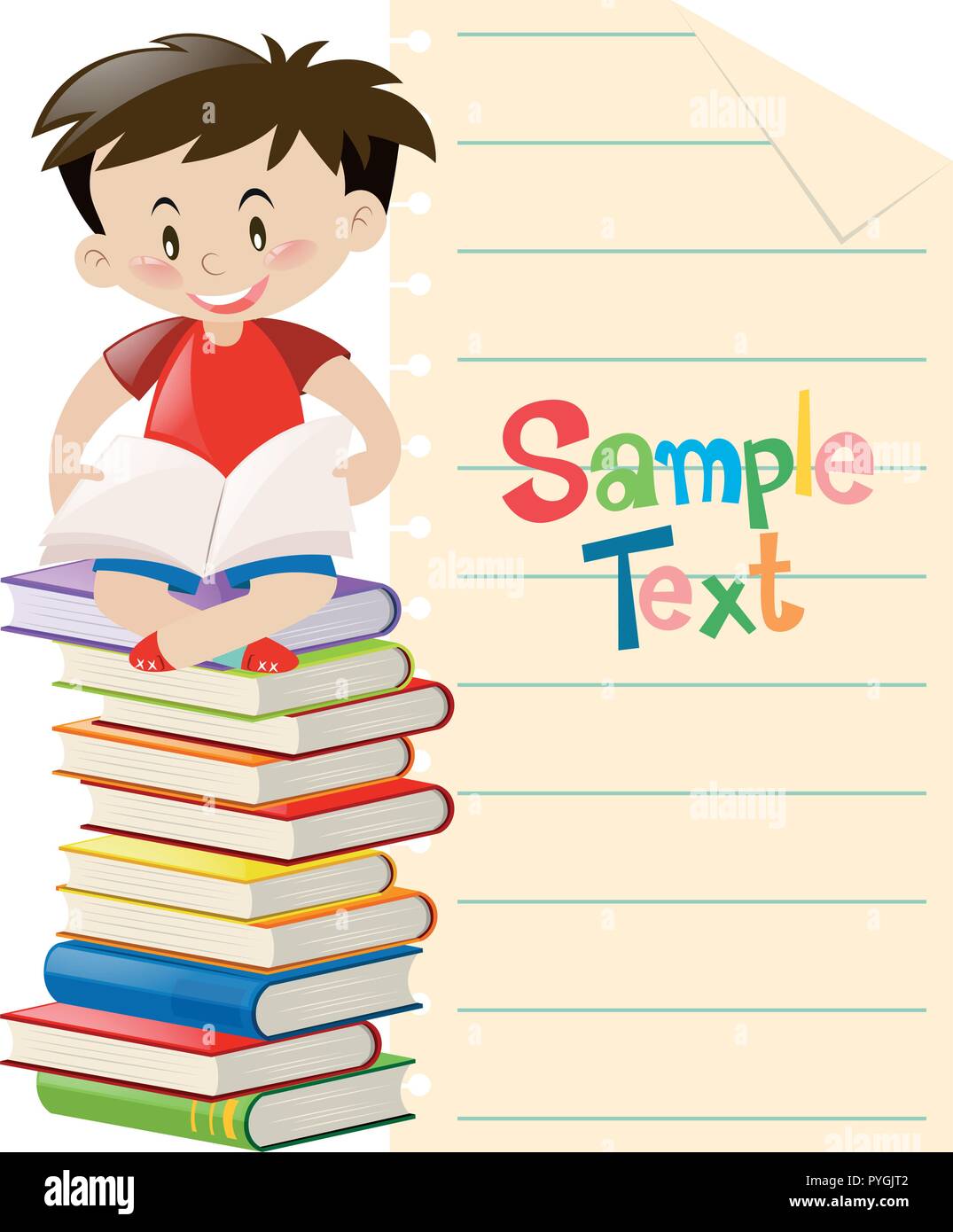 Paper template with boy reading books illustration Stock Vector Image ...