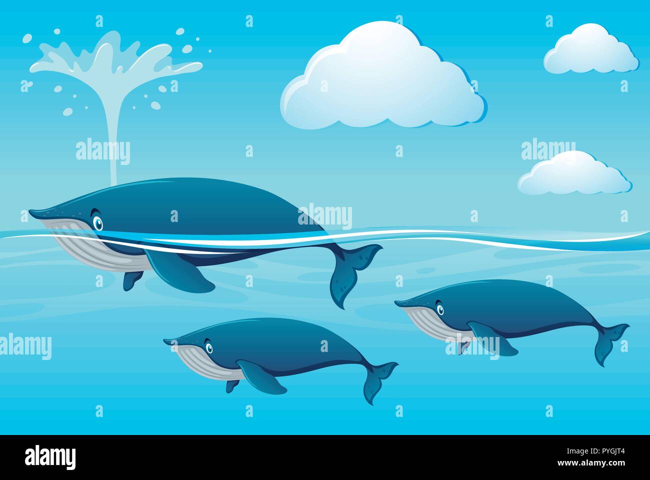 Three whales swimming in ocean illustration Stock Vector Image & Art ...