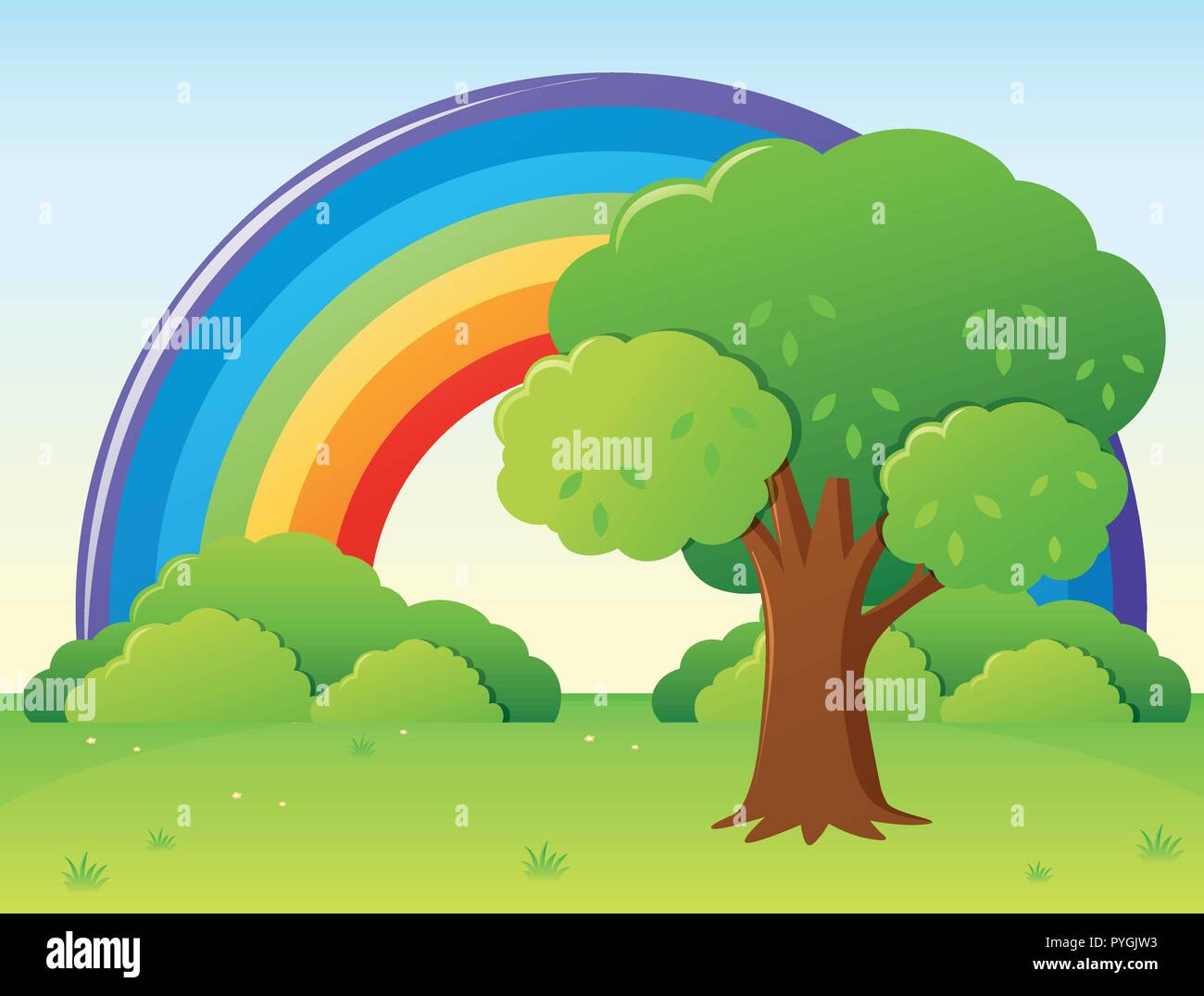 Rainbow field with tree in park illustration Stock Vector Image & Art ...