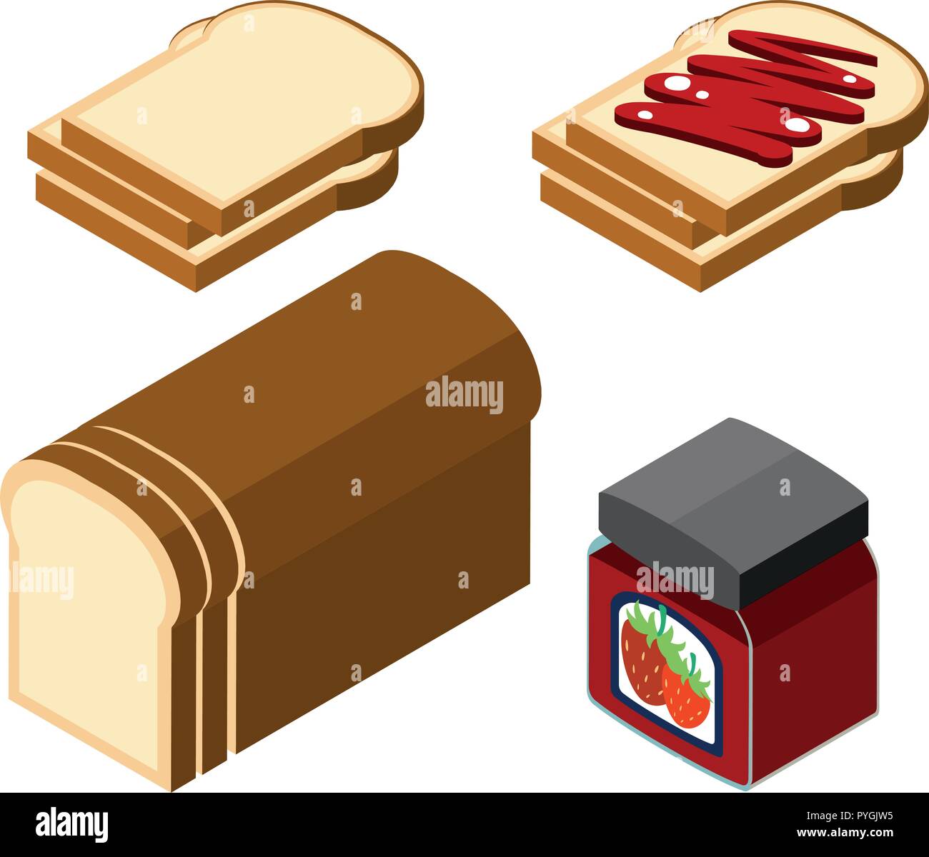 3D design for bread and strawberry jam illustration Stock Vector Image ...