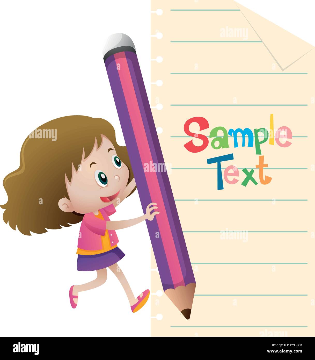 Paper template with girl writing illustration Stock Vector Image & Art ...