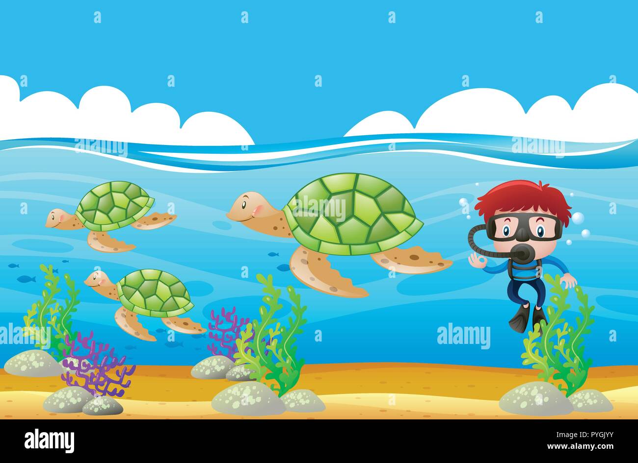 Scuba diving with turtles Stock Vector Images - Alamy