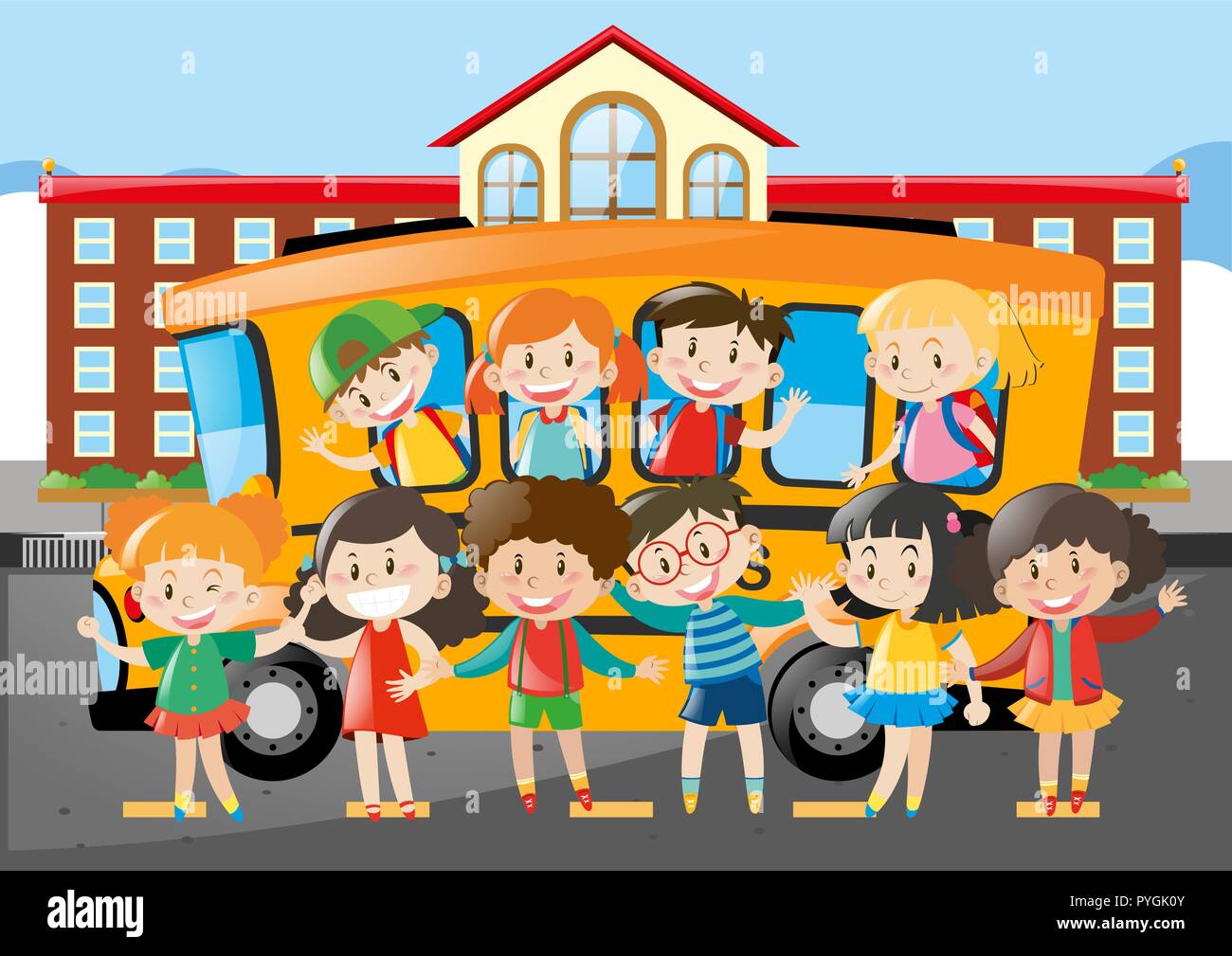 Clipart illustration schoolbus hi-res stock photography and images - Alamy