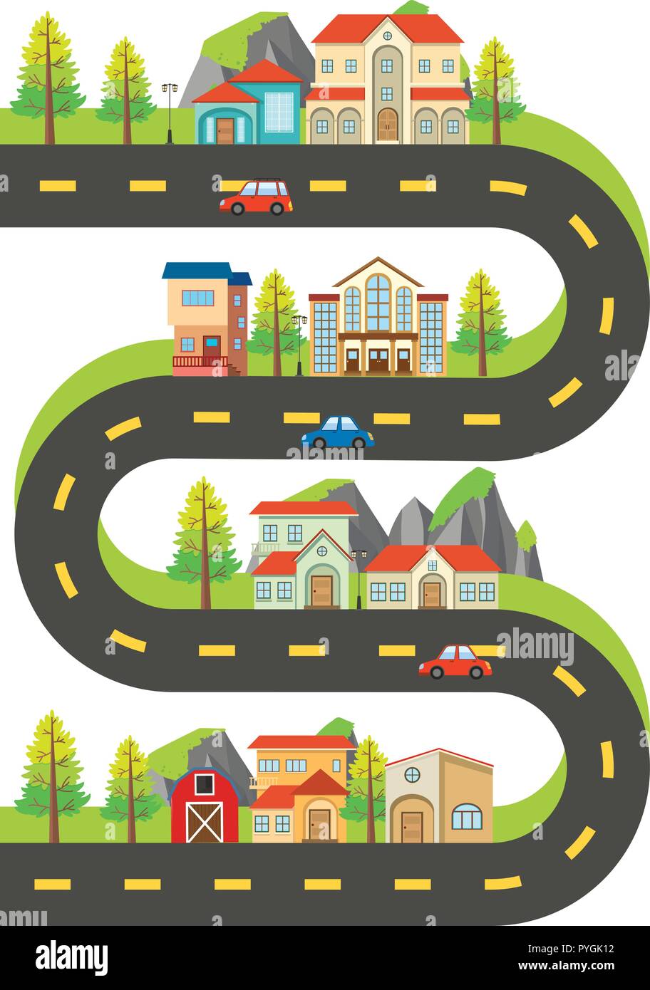Houses and buildings along the road illustration Stock Vector Image ...