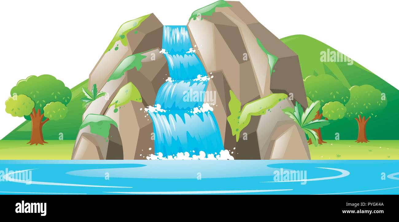 Scene with waterfall and river illustration Stock Vector Image & Art ...
