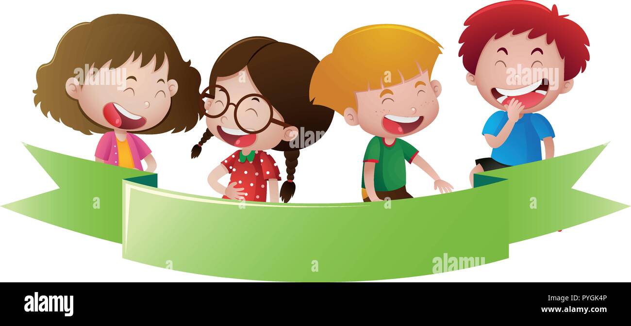 Banner template with four happy kids illustration Stock Vector Image ...