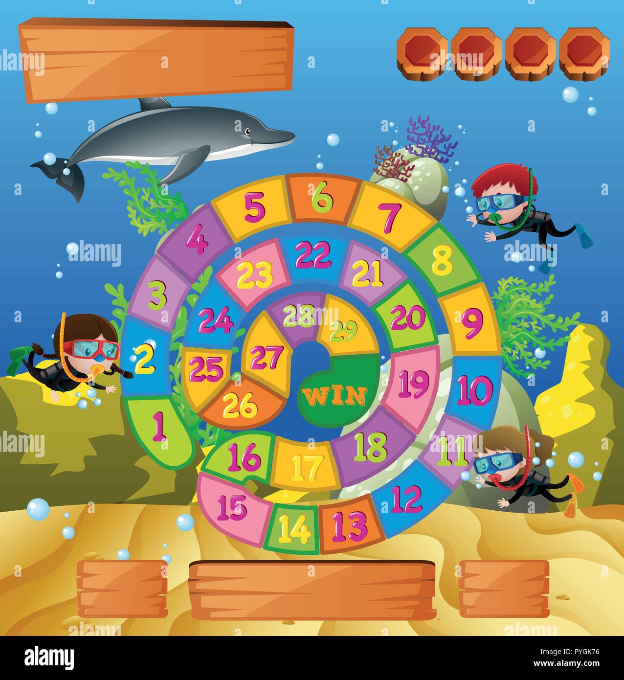 Boardgame template with kids underwater illustration Stock Vector Image ...