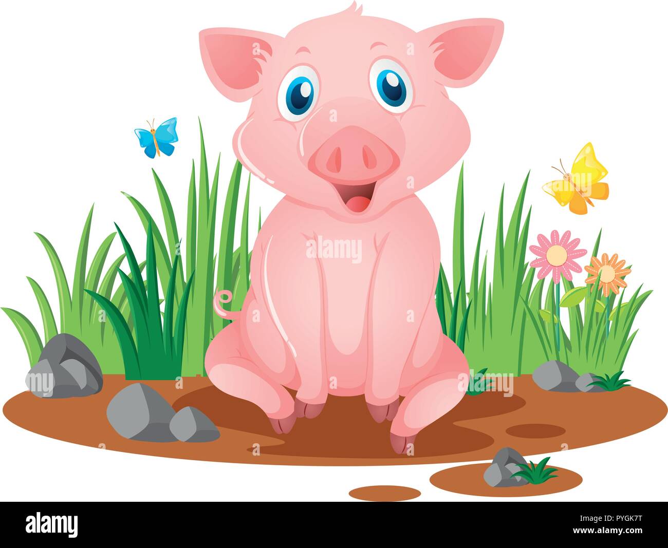 Little pig sitting in muddy puddle illustration Stock Vector Image ...