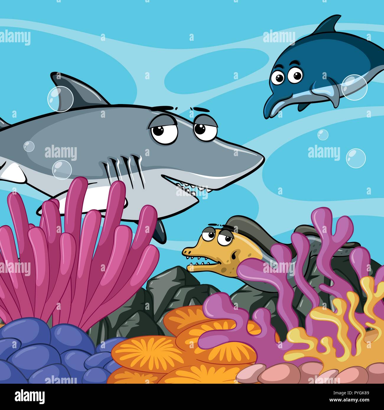 Sea animals swimming under the ocean illustration Stock Vector Image ...