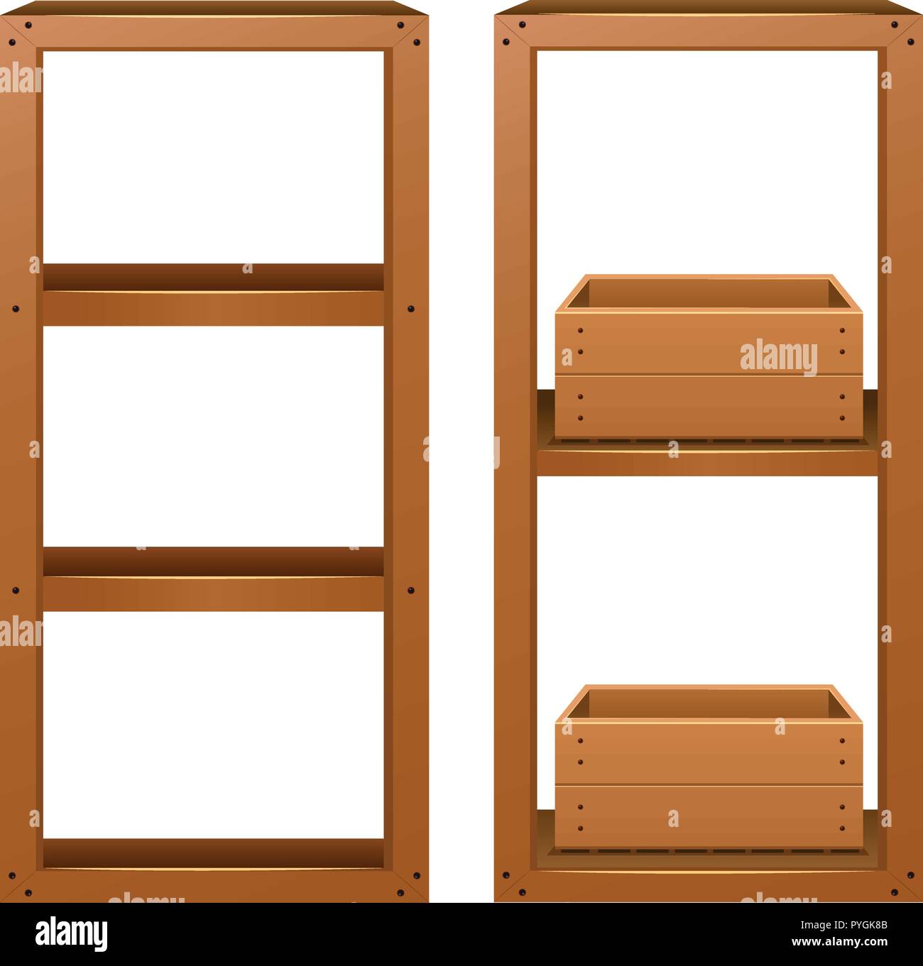 Wooden shelves with wooden boxes illustration Stock Vector Image & Art ...